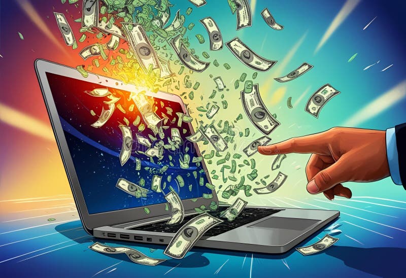 Money rain from laptop stock image. Image of earn, cash - 374168231