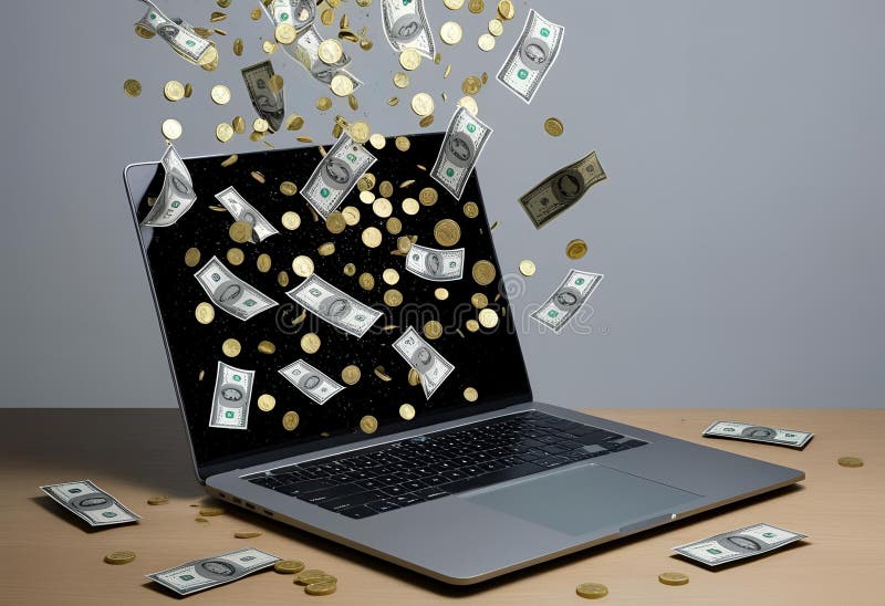 Money rain from laptop stock photo. Image of earn, cash - 374168240