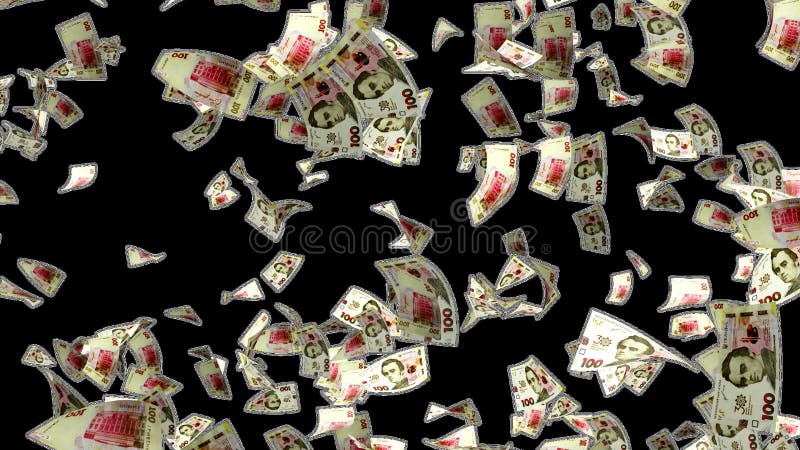 Money Rain. UAH Paper Banknotes Falling. 3D Render. Alpha Channel ...