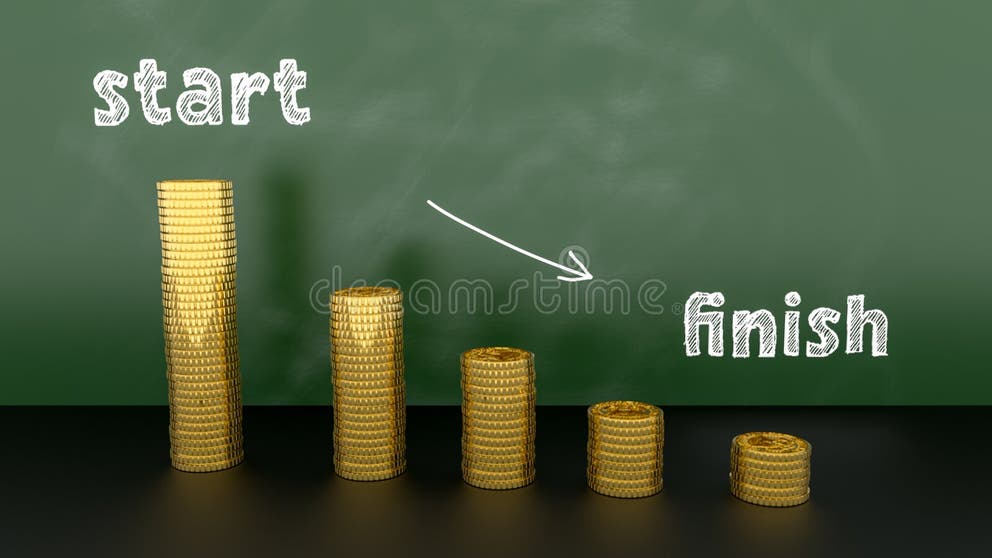 Money Reduction Concept Image. Stacks of Coins in a Decrease Financial ...