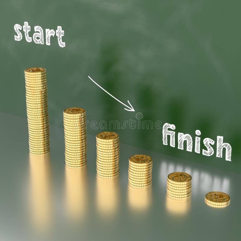 Money Reduction Concept Image. Stacks of Coins in a Decrease Financial ...