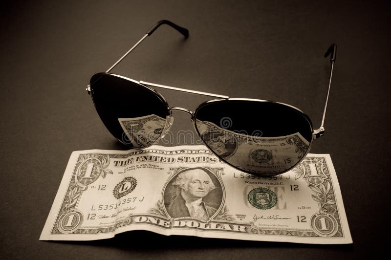 Money Reflection in a Sunglasses Stock Photo - Image of money, casual ...