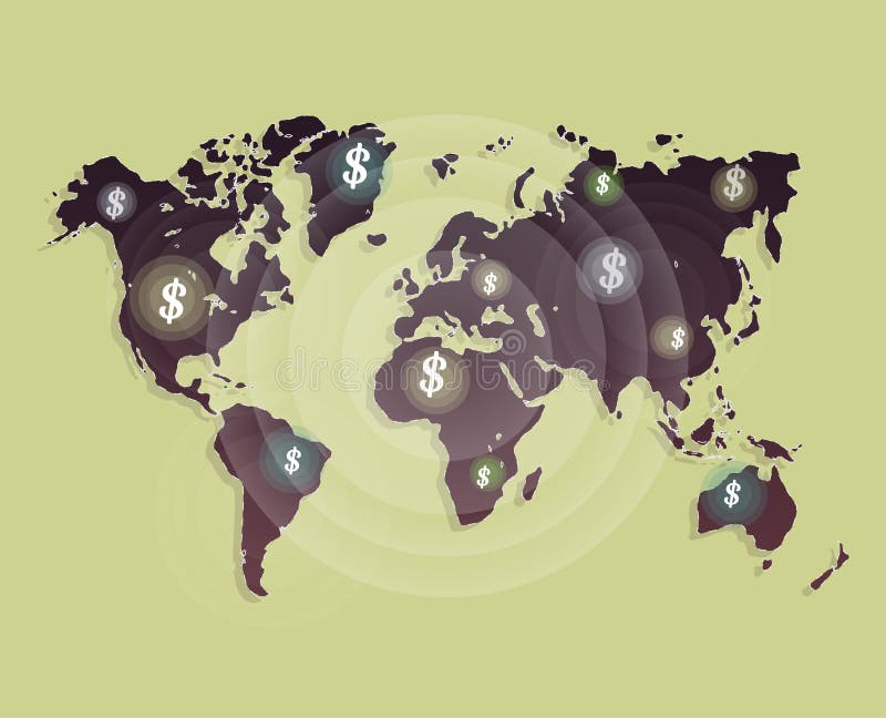 Money Revolves Around the World. Vector Cartoon Business. Stock ...