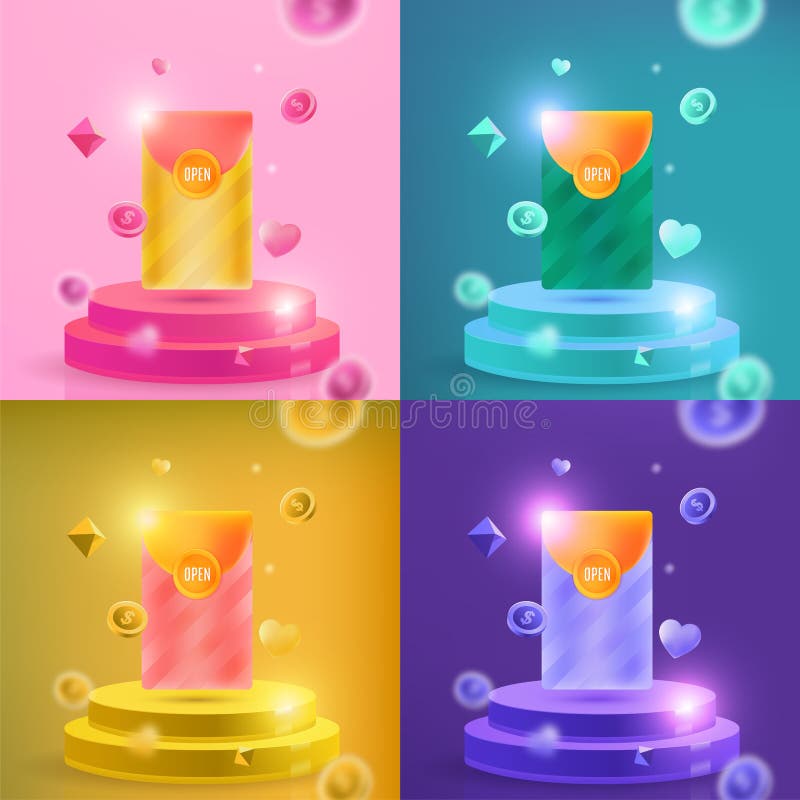 Set Money Reward Advertisement Banner Stock Illustration - Illustration ...