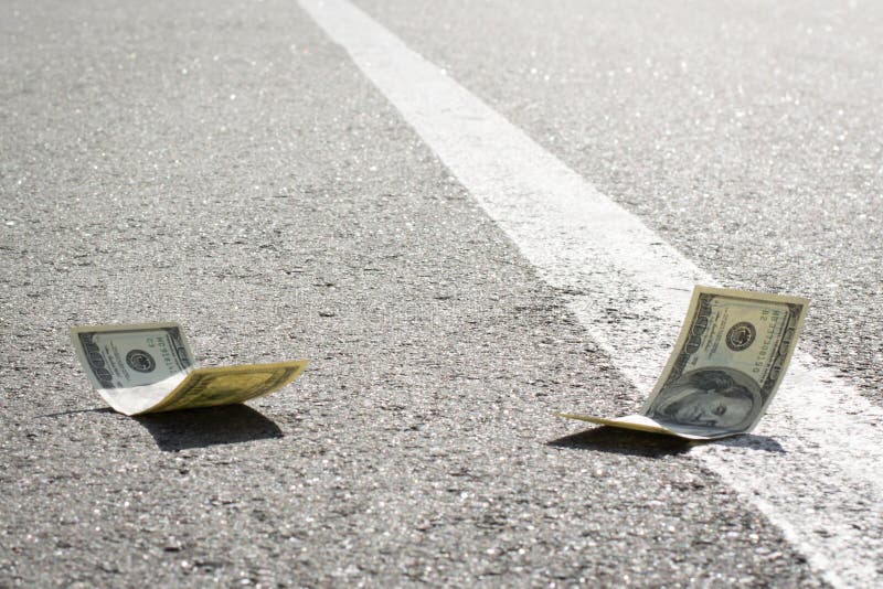 Money on road stock image. Image of asphalt, bill, highway - 257754693
