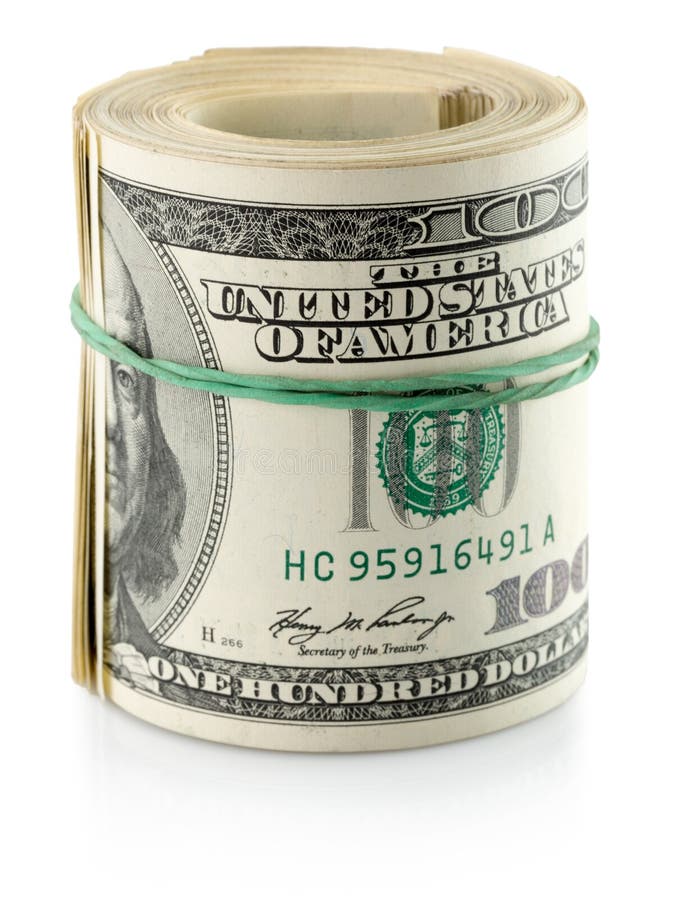 Roll of Dollars Bill Banknotes with Red Ribbon in Supermarket Trolley ...