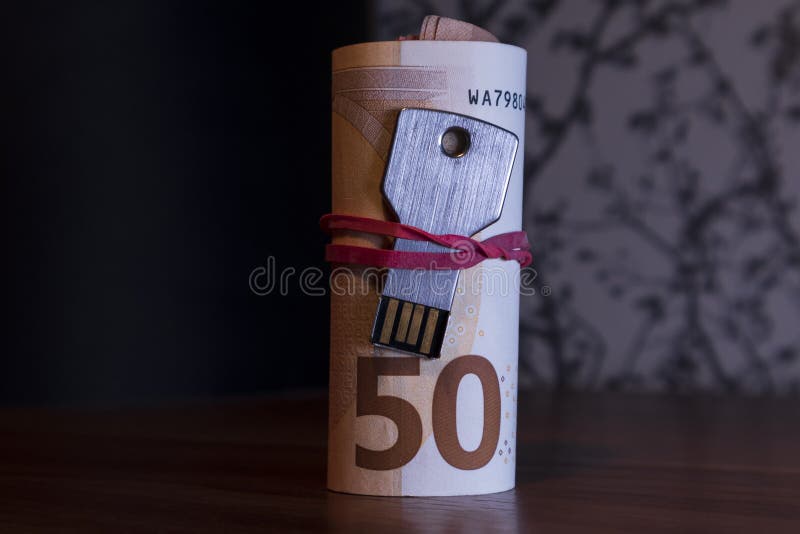 Money Roll and USB Flash Drive Stock Photo - Image of protection, black ...