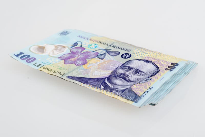 Money Romanian 100 Leu Stack Stock Photo - Image of luxury, monetary ...