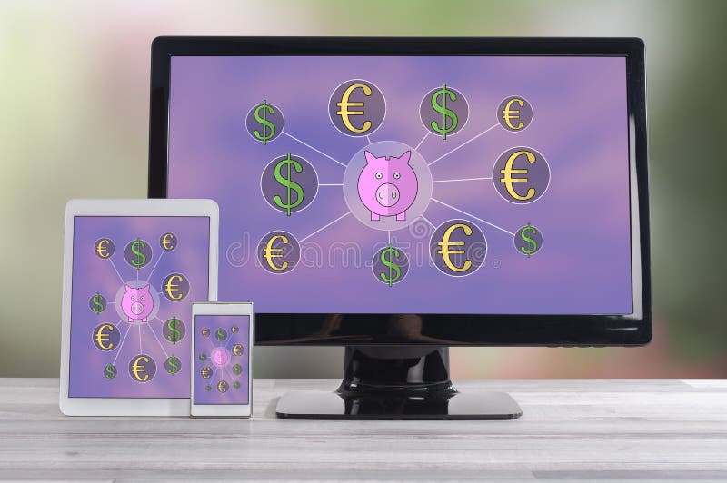 Money Saving Concept on Different Devices Stock Image - Image of bank ...