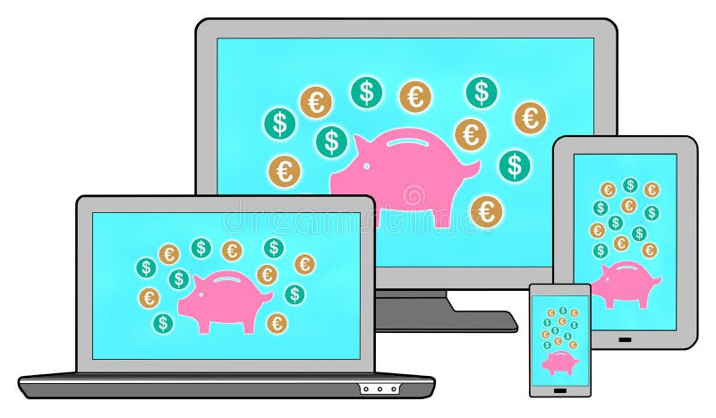 Money Saving Concept on Different Devices Stock Illustration ...