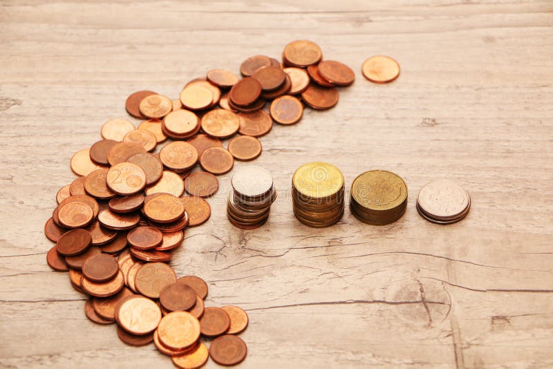 Money is Scattered on the Desk in the Office and Arranged in Columns ...