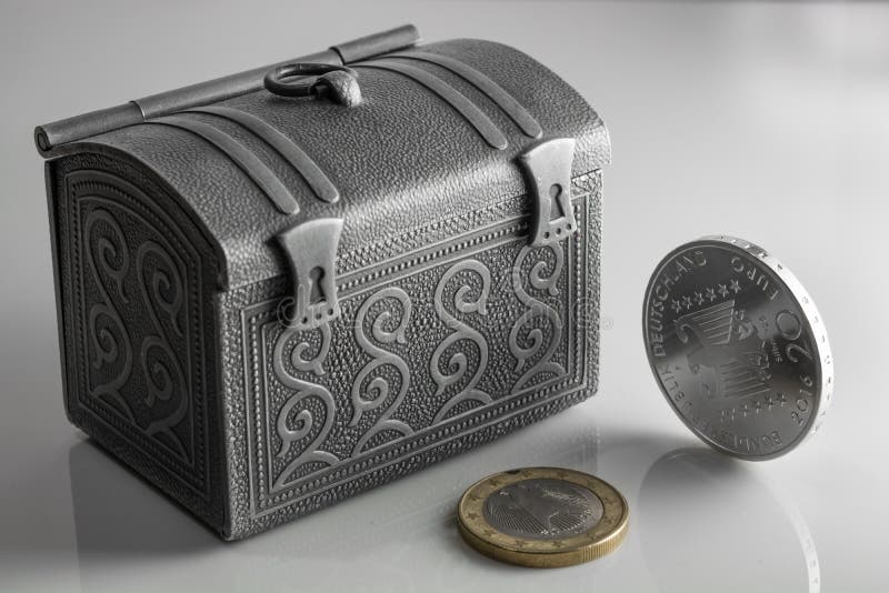 Money in the Shiny Silver Box on the Table. Euro Coin Stocks from ...