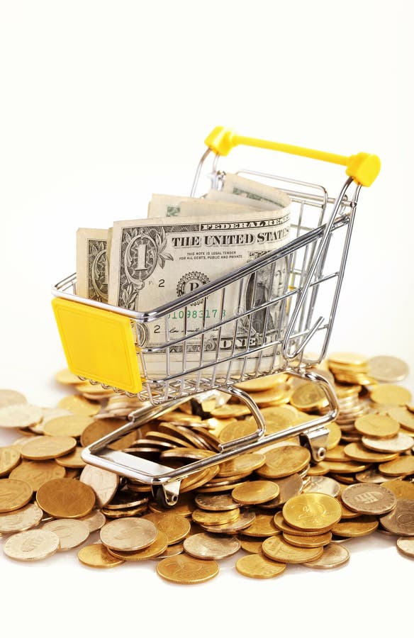 Money in shopping cart stock photo. Image of metal, finance - 30494116