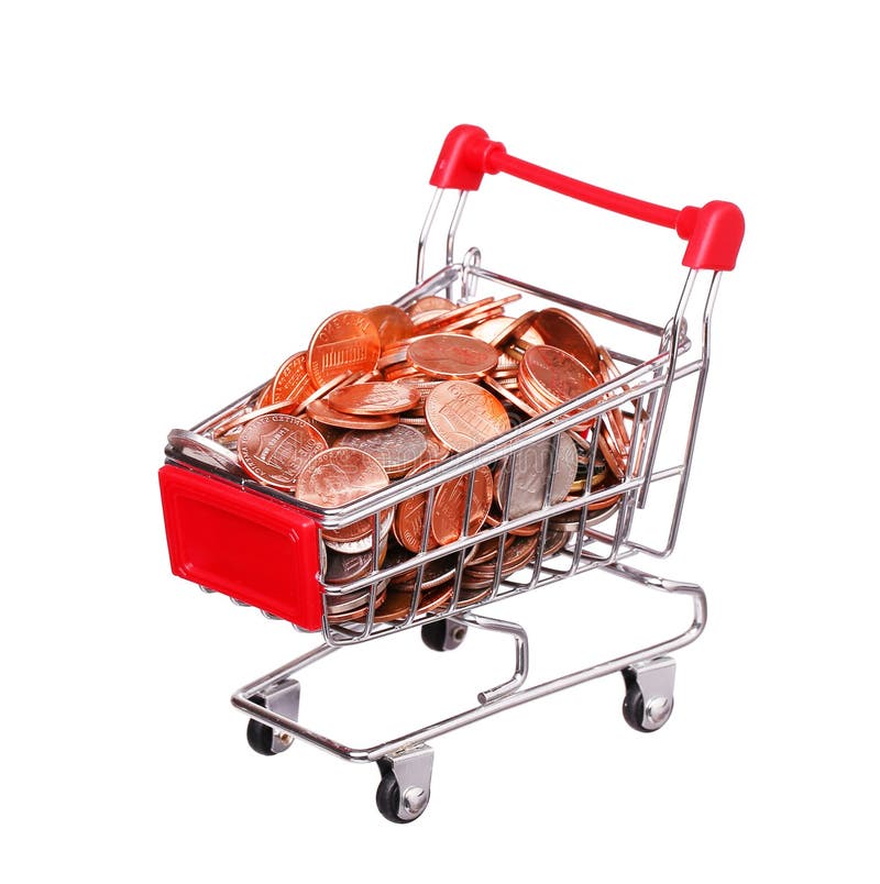 Money in Shopping Cart on White Stock Photo - Image of supermarket ...