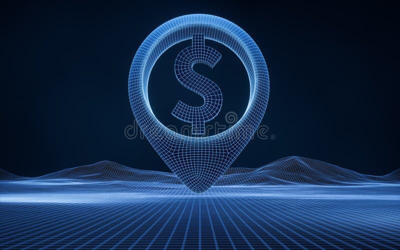 Money Sign with Blue Digital Lines Structure, 3d Rendering Stock ...