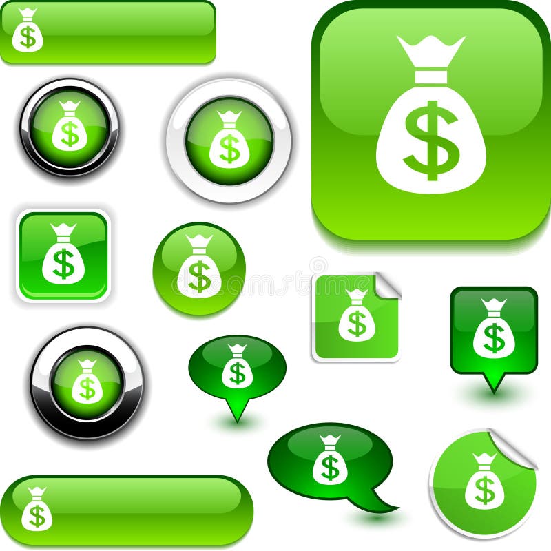 Money button icon stock vector. Illustration of blue, glass - 6070827