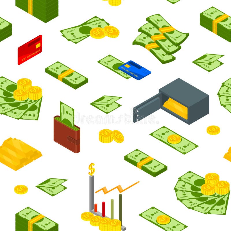 Money Signs Seamless Pattern Background Isometric View. Vector Stock ...