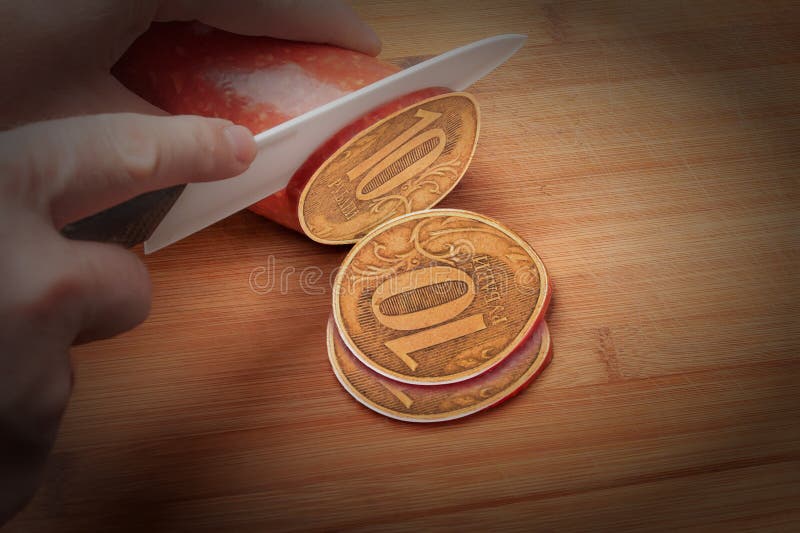 Money Slicing or Money Slicing Stock Image - Image of fresh, cutting ...