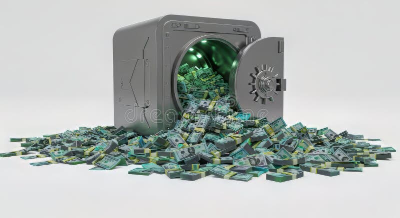 Money Spilling from a Safe stock photo. Image of overflowing - 389607682