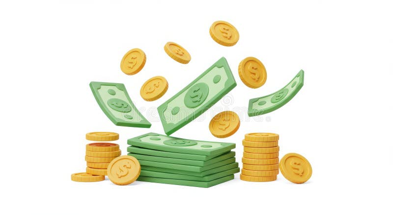 Money Stack and Cash Flow 3D Illustration Stock Illustration ...