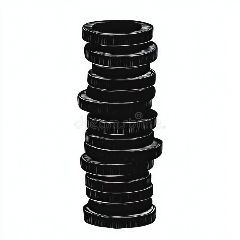 Money Stack Silhouette , Black and White Illustration Isolated on White ...