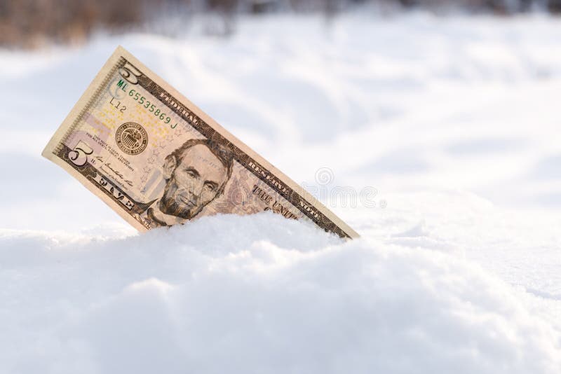 Money Sticking Out of the Snow, Winter Money Stock Image - Image of ...