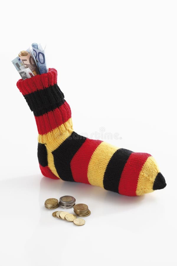 Money in striped socks stock photo. Image of savings - 110475420