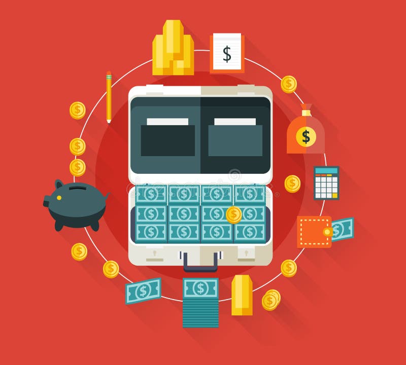 Money in Suitcase. Finance Stuff. Flat Modern Design Illustration ...
