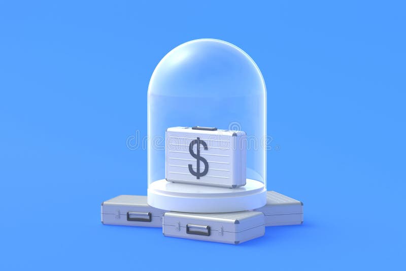Money Suitcase in Glass Dome Stock Illustration - Illustration of ...