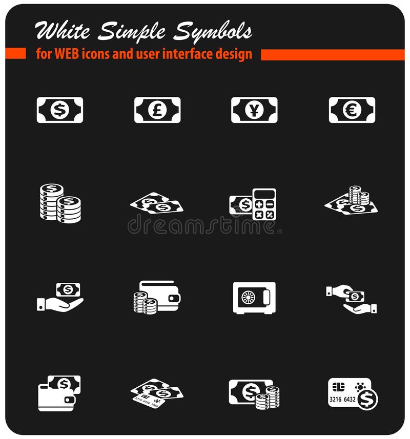 Money symbols icon set stock vector. Illustration of white - 130913042
