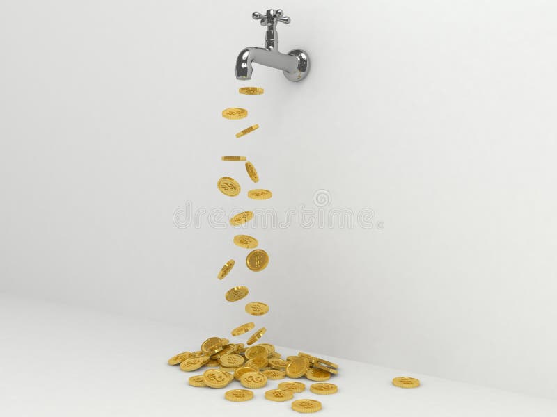 Money from tap stock illustration. Illustration of heap - 63486353
