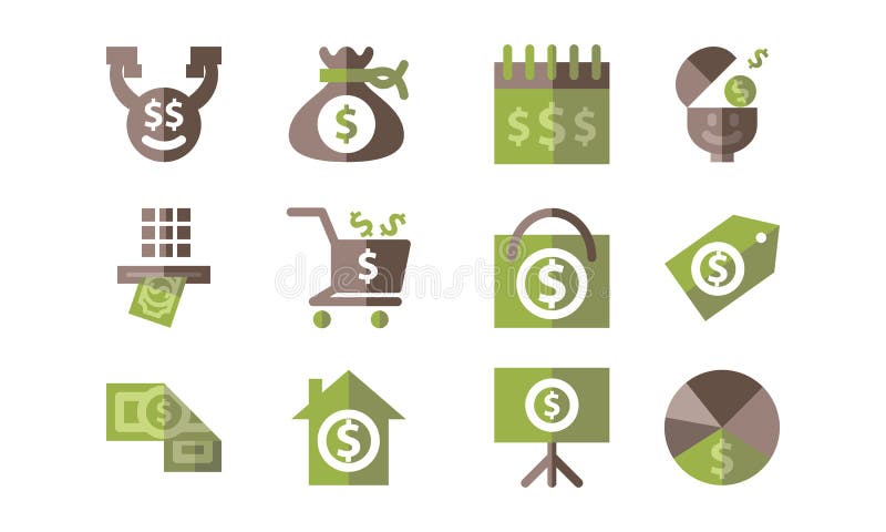 Money Template Flat Icon Set Stock Vector - Illustration of financial ...