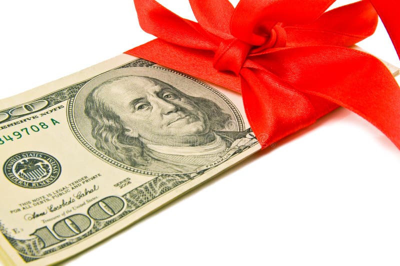 Money Tied Red Ribbon for Gift Stock Image - Image of banknote, dollar ...