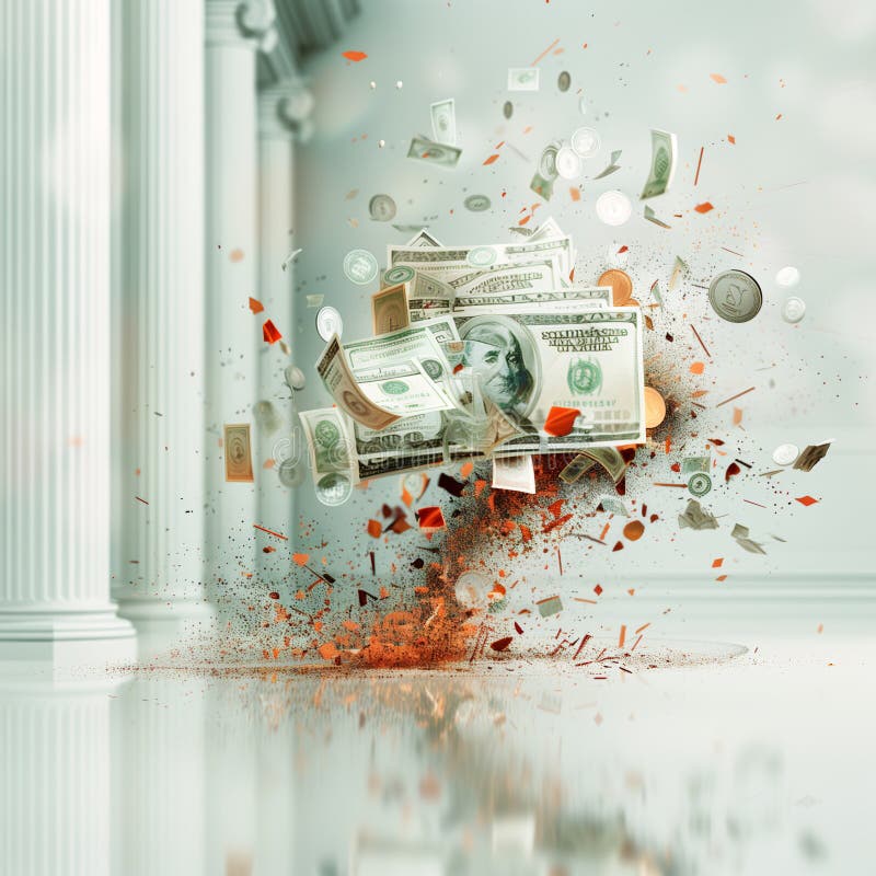 Money Tornado Exploding Inside Bank Columns Stock Illustration ...