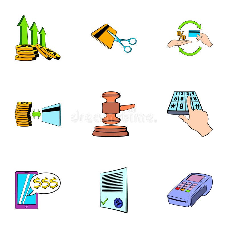 Money Transaction Icons Set, Cartoon Style Stock Vector - Illustration ...
