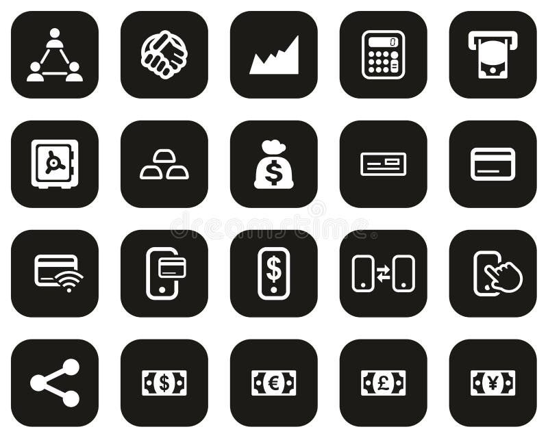 Money Transaction Icons White on Black Flat Design Set Big Stock Vector ...