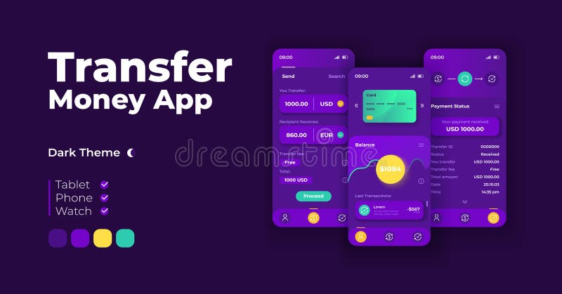 Money Transfer App Cartoon Smartphone Interface Vector Templates Set ...