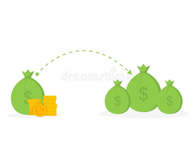 Money Transfer in Money Bag, Money Donations, Vector Illustration Stock ...