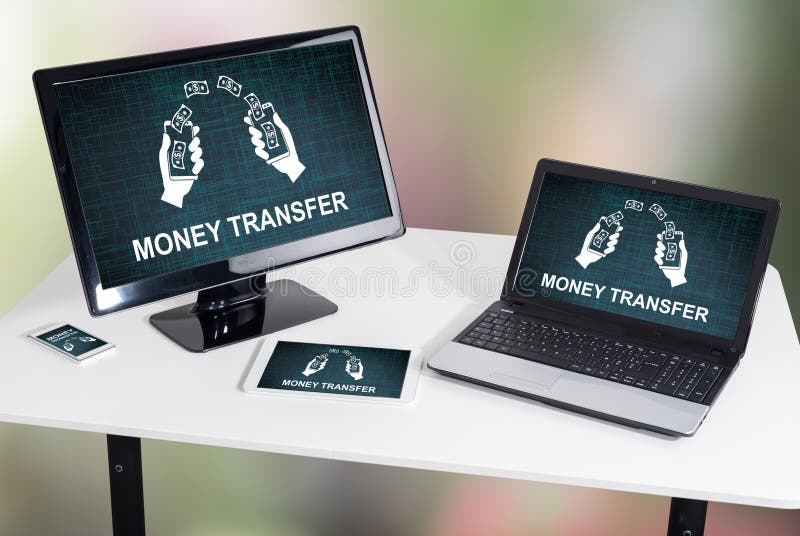 Money Transfer Concept on Different Devices Stock Image - Image of ...