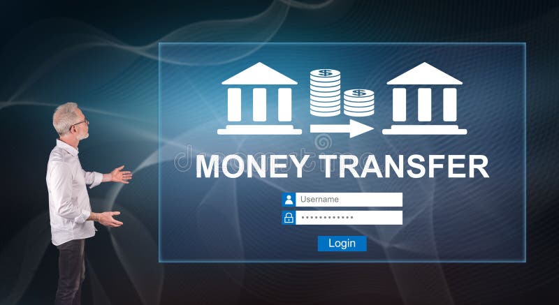 Money Transfer Concept Explained Businessman Wall Screen Stock Photos ...