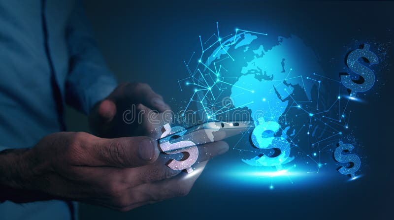 Money Transfer in Digital World, Business and Technology Concept 3D ...