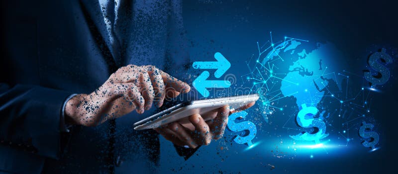 Money Transfer in Digital World, Business and Technology Concept 3D ... Money Transfer in Digital World, Business and Technology Concept 3D ...
