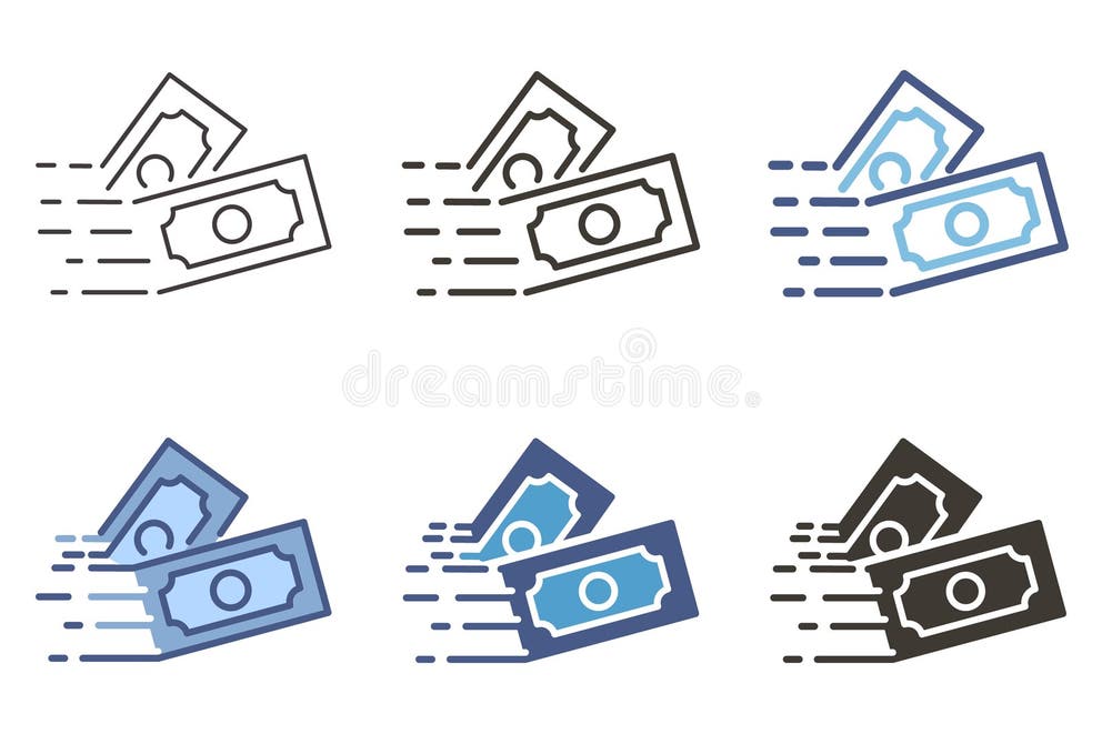 Money Transfer Payment, Stack of Money Bills Sent Flying Icon. Vector ...