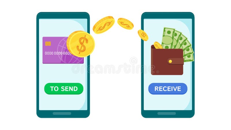Money Transfer Using Mobile Device, Computer and Smart Phone Stock ...