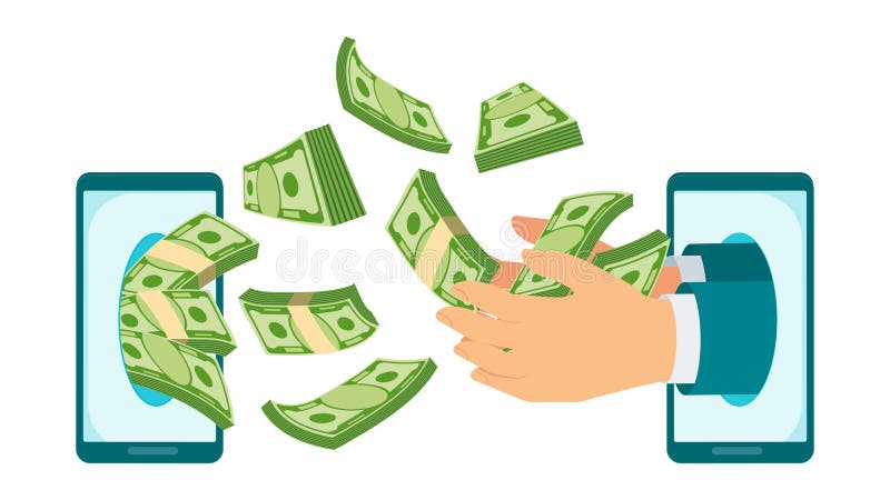 Money Transfer Using Mobile Device, Computer and Smart Phone Stock ...