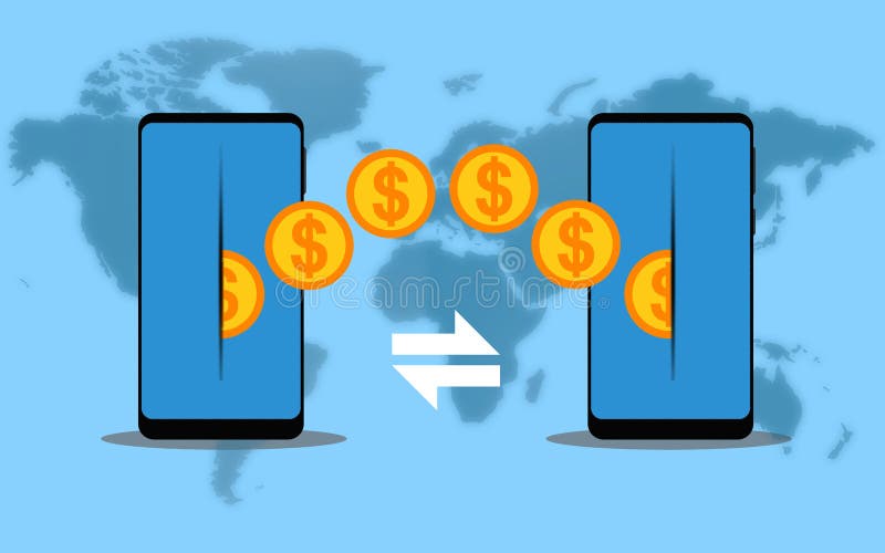 Money Transfer Using Mobile Device Stock Illustration - Illustration of ...