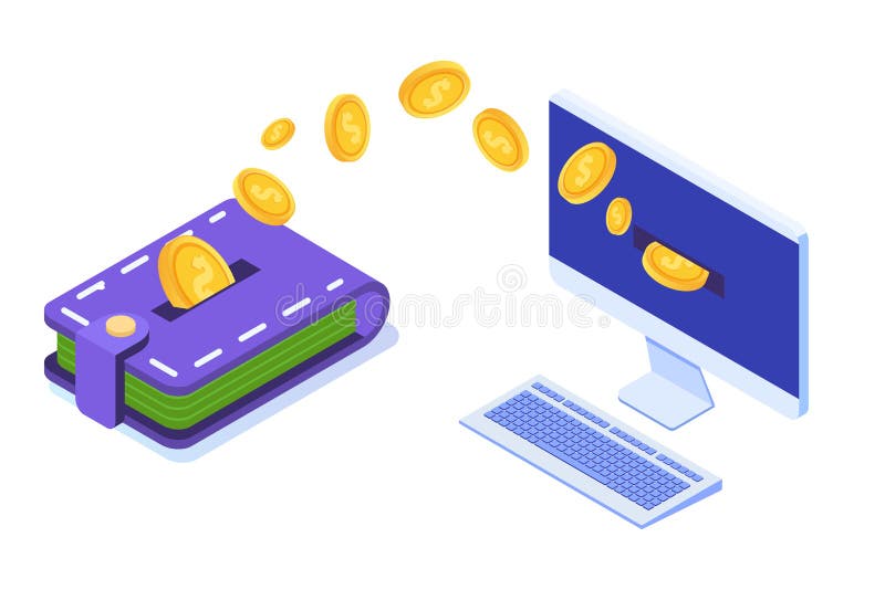 Money Transfer from Wallet To PC. Stock Vector - Illustration of ...