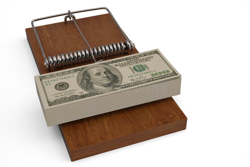 Money Trap and Dollars on Mouse Trap. 3D Illustration. Stock ...