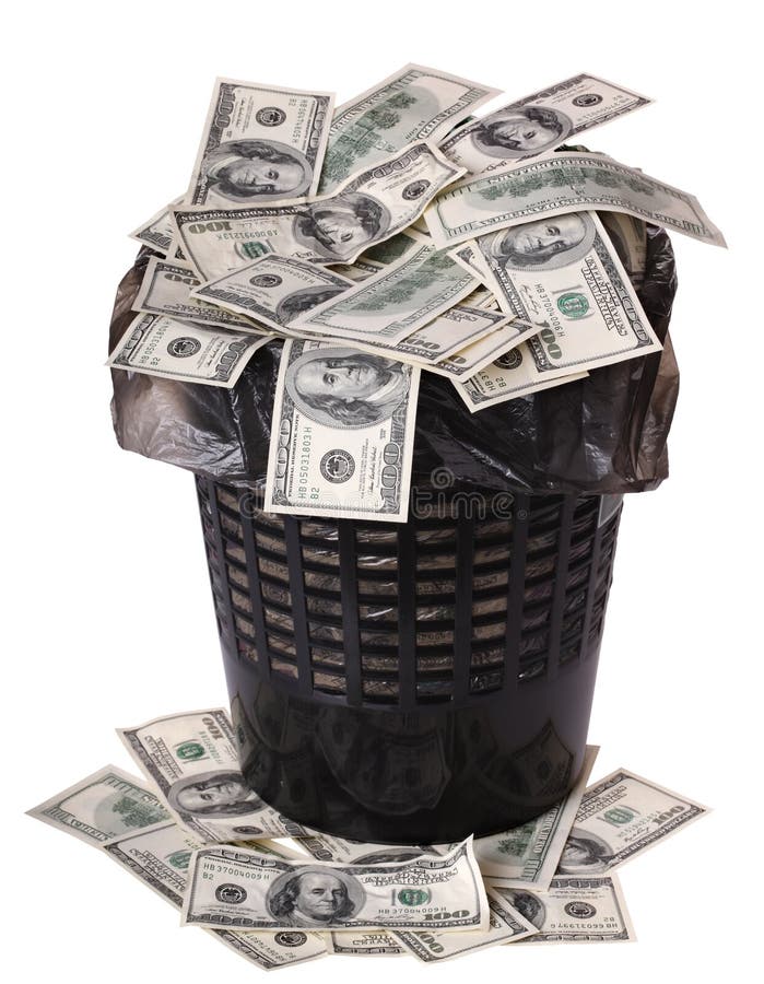 A Money is in a Trash Bucket. Stock Photo - Image of isolated, dollar ...