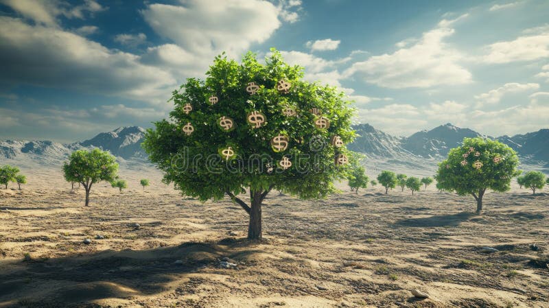 Money Tree in Arid Landscape Stock Illustration - Illustration of ...